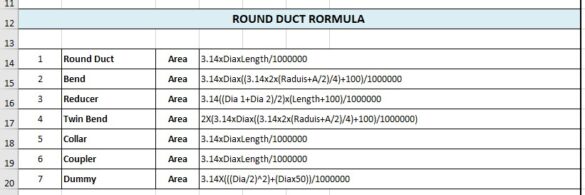 HVAC Duct Area Calculation Formula (Excle) - MEP Details